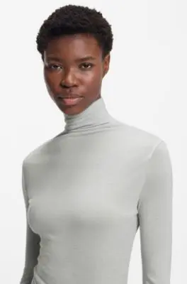 BOSS Jersey Top With High Neckline - Silver