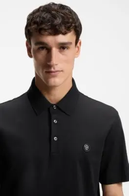 BOSS Mercerized-cotton Polo Shirt With Double B Monogram - Black