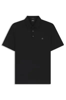 BOSS Mercerized-cotton Polo Shirt With Double B Monogram - Black