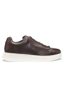 BOSS Leather Trainers With Rubber Sole - Dark Brown