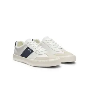 BOSS Leather-trim Faux Leather Trainers - White