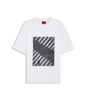 Hugo Printed-artwork T-shirt In Cotton Jersey - White