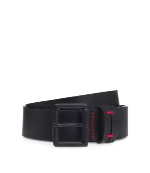 Hugo Italian Leather Belt With Red Stitching - Black