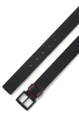 Hugo Italian Leather Belt With Red Stitching
