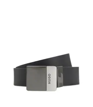 Hugo Reversible Italian-leather Belt With Two Buckles - Black