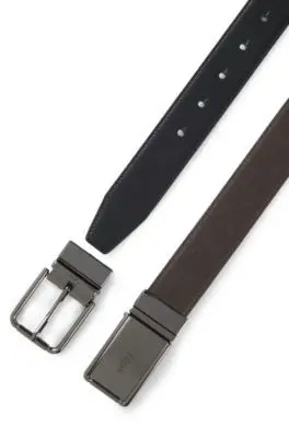 BOSS Reversible Leather Belt With Pin And Plaque Buckles