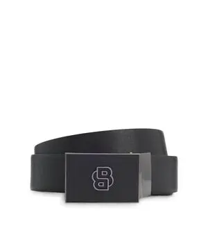 BOSS Italian Leather Reversible Belt With Buckles - Black