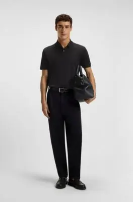 BOSS Micro-pattern Polo Shirt In Mercerised Cotton - Black