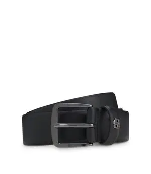 BOSS Italian-leather Belt With Double B Monogram - Black