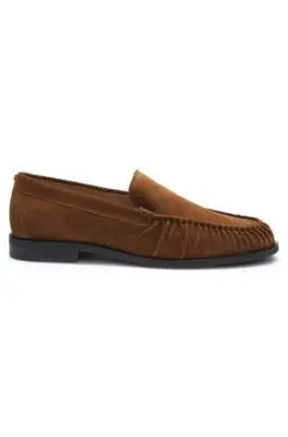 BOSS Ruched-detail Suede Loafers - Brown