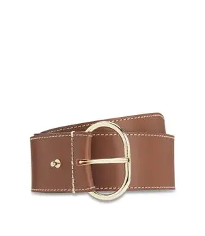 BOSS Leather Belt With Gold-tone Buckle - Brown