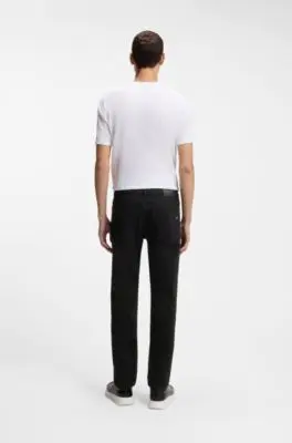 BOSS Slim-fit Stretch Denim Jeans With Signature Trims - Black