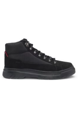 Hugo Canvas Boots With Suede Trims - Black