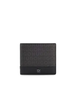 Hugo Stacked-logo Wallet With Monogram Print - Black