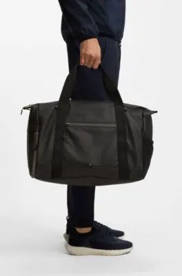 BOSS Faux Leather Holdall With Reflective Details - Black