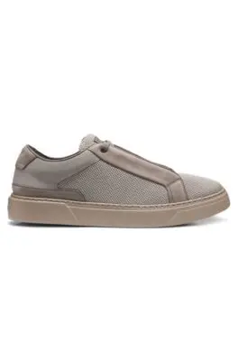BOSS X Aston Martin Leather Trimmed Trainers - Light Grey