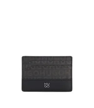 Hugo Stacked-logo Card Holder With Monogram Print - Black