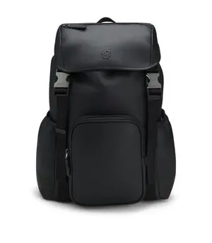 BOSS Italian-leather Backpack With Monogram - Black