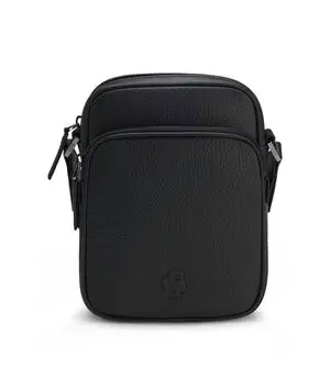 BOSS Italian-leather Reporter Bag With Monogram - Black