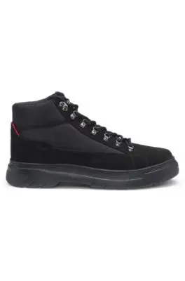 Hugo Canvas Boots With Suede Trims - Black