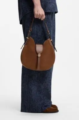 BOSS Suede Hobo Bag With Double B Monogram