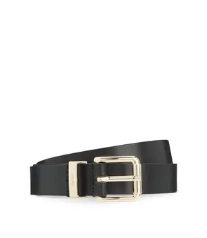 Hugo Italian-leather Belt With Gold-tone Buckle - Black