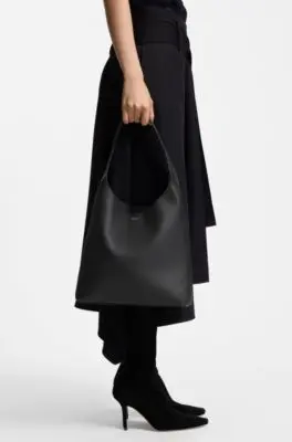 BOSS Leather Hobo Bag With Logo