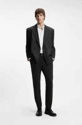 Hugo Double-breasted Suit Jacket In Wool-blend Twill