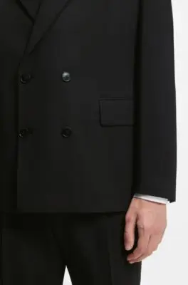 Hugo Double-breasted Suit Jacket In Wool-blend Twill