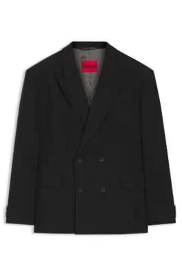 Hugo Double-breasted Suit Jacket In Wool-blend Twill