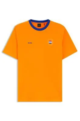 BOSS Stretch-cotton T-shirt With Country Flag And Logo - Netherlands