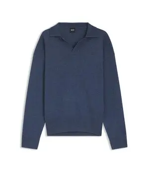 BOSS Virgin Wool Johnny-collar Sweater - Light Blue