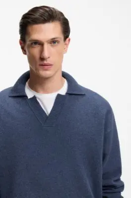 BOSS Virgin Wool Johnny-collar Sweater - Light Blue