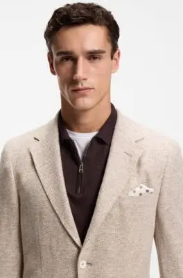 BOSS Patterned Regular-fit Linen-blend Blazer