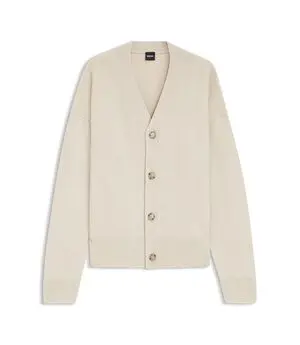 BOSS Virgin-wool Relaxed Fit Cardigan - White