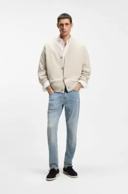 BOSS Virgin-wool Relaxed Fit Cardigan - White
