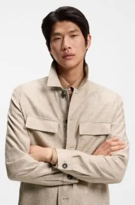 BOSS Regular-fit Overshirt In Virgin Wool - Beige