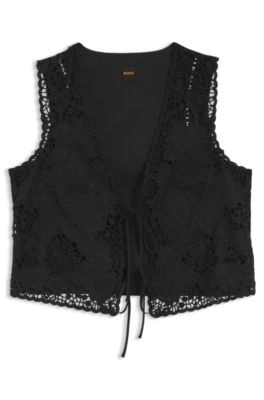 BOSS Embroidered Waistcoat With Tie Closure - Black