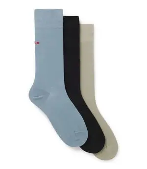 Hugo Three-pack Of Regular Length Logo Socks - Light Blue