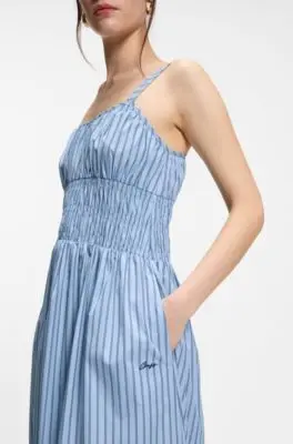 BOSS Cotton Poplin Midi Dress With Stripes