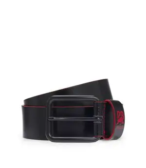 Hugo X Rb Italian-leather Belt With Bull Motif - Black