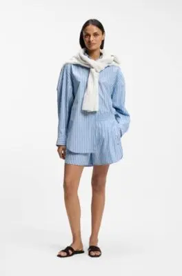 BOSS Cotton Poplin Striped Shorts
