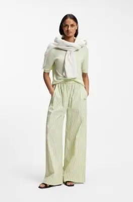 BOSS Cotton-poplin Palazzo Trousers
