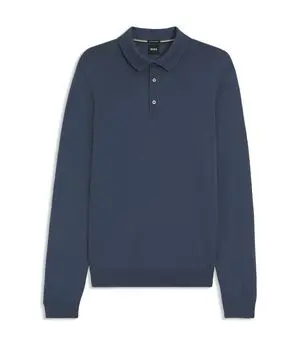BOSS Knitted Polo Sweater In Virgin Wool - Light Blue