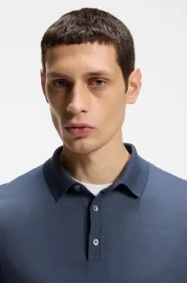BOSS Knitted Polo Sweater In Virgin Wool - Light Blue