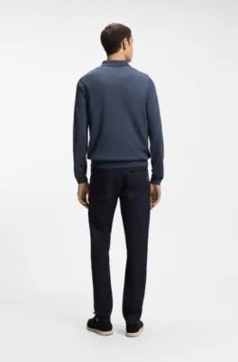 BOSS Knitted Polo Sweater In Virgin Wool - Light Blue