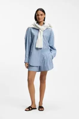 BOSS Striped Oversized-fit Cotton Poplin Blouse