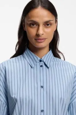 BOSS Striped Oversized-fit Cotton Poplin Blouse