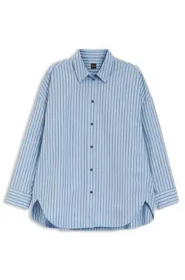 BOSS Striped Oversized-fit Cotton Poplin Blouse