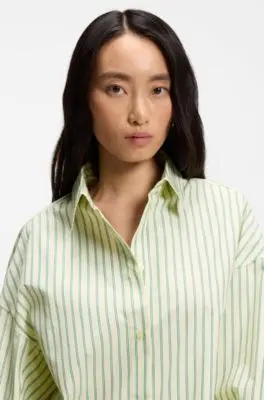 BOSS Striped Cotton Poplin Oversized Blouse